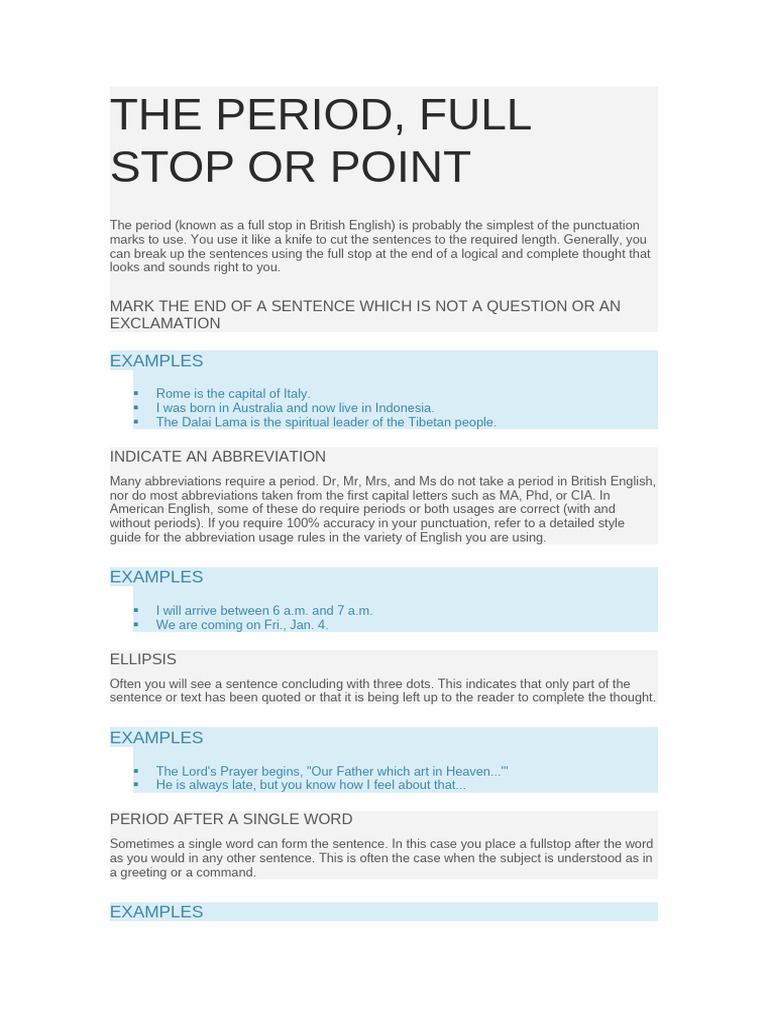 Punctuation Guide: Using Periods | PDF