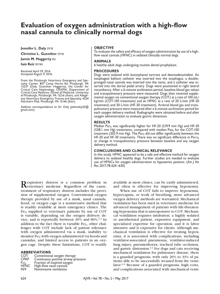 Evaluation of Oxygen Administration With A High-Flow Nasal Cannula To ...