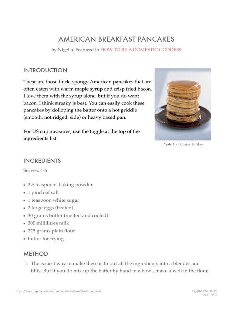 American Breakfast Pancakes - Nigella's Recipes - Nigella Lawson | PDF