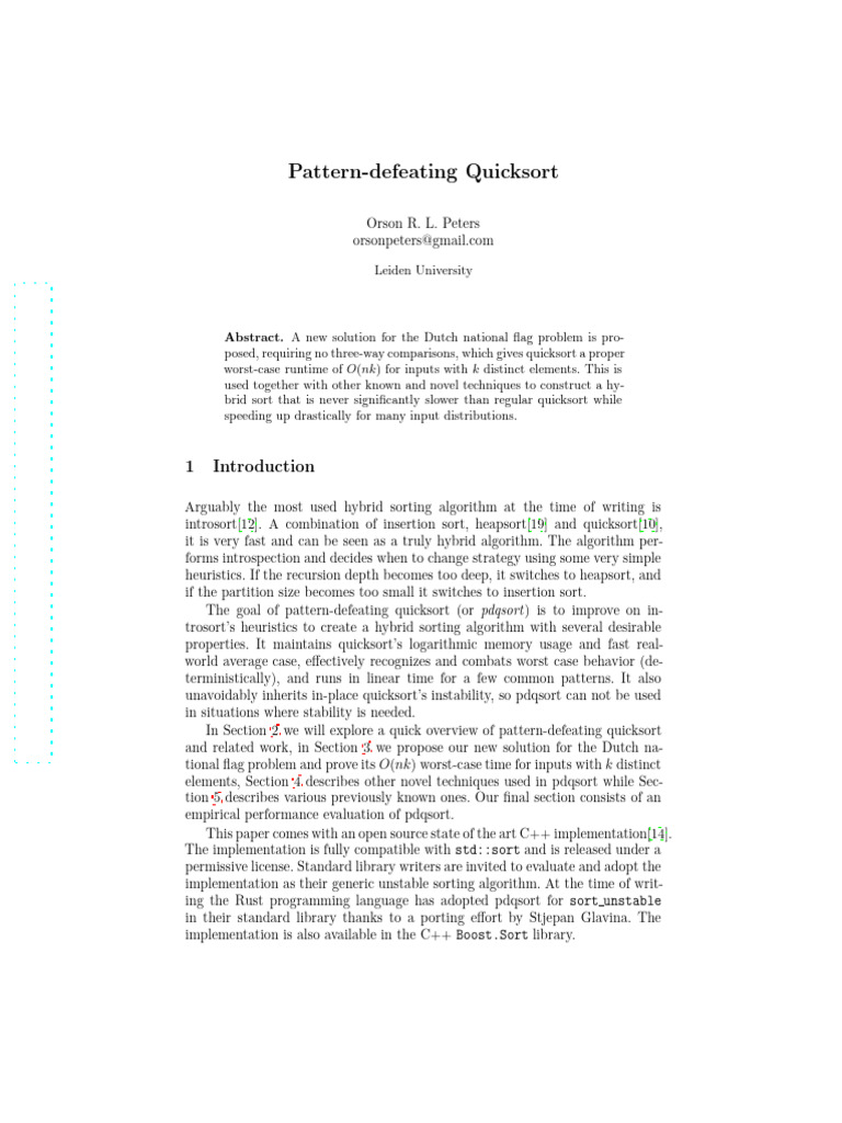 Pattern-Defeating Quicksort | PDF | Theoretical Computer Science | Computer Programming
