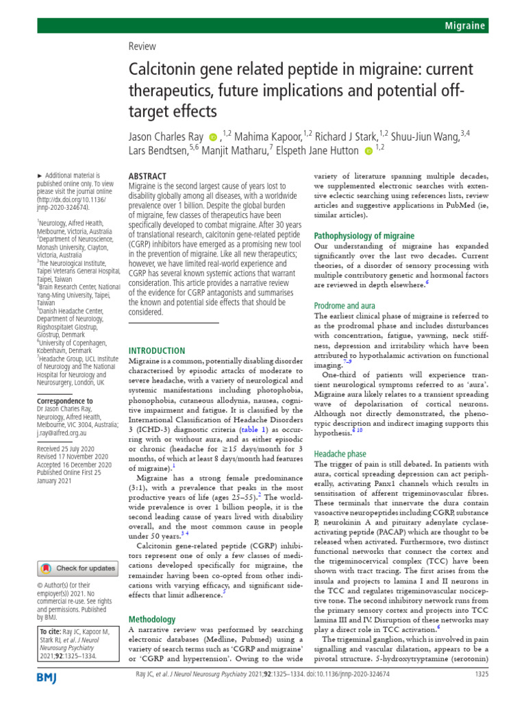 Calcitonin gene related peptide in migraine_ current therapeutics, future implications and ...