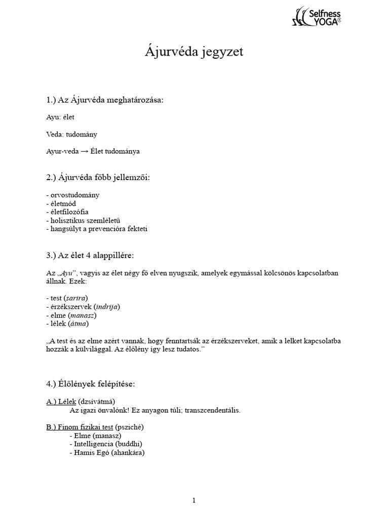 Ájurvéda jegyzet | PDF