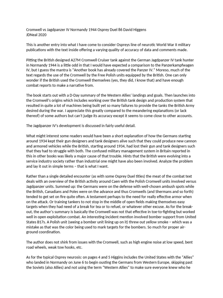 Cromwell vs Jagdpanzer IV: Normandy 1944 | PDF | Tanks | Armoured ...