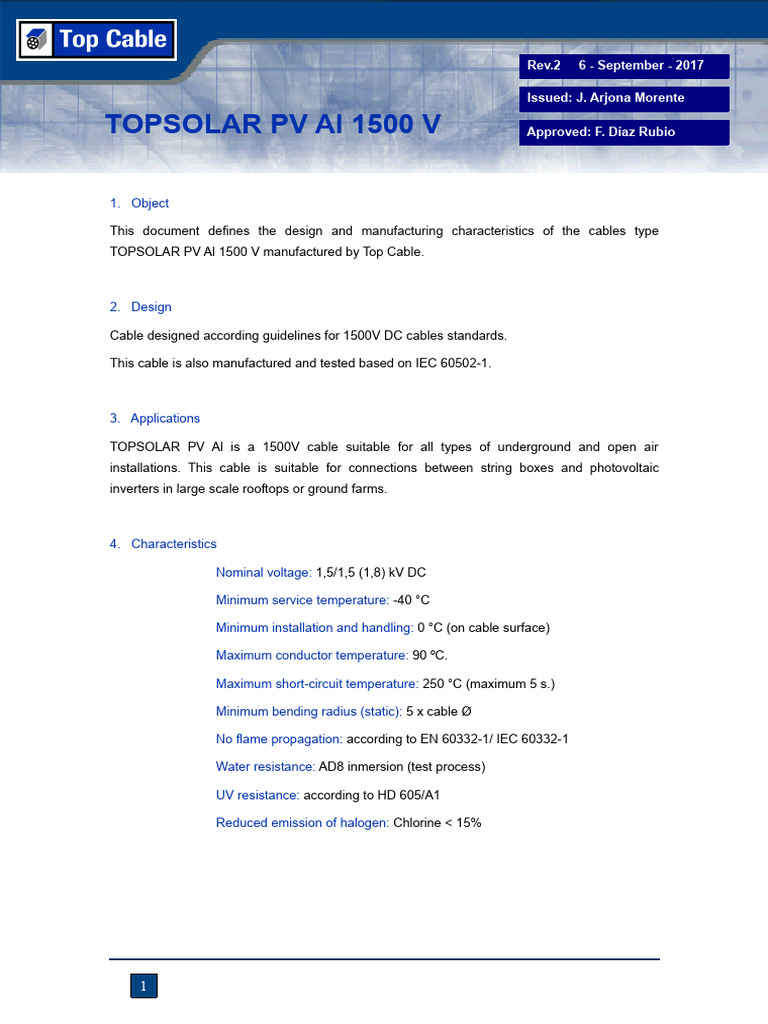 TOPSOLAR PV Al 1500V Cable Specifications | PDF | Power Inverter ...
