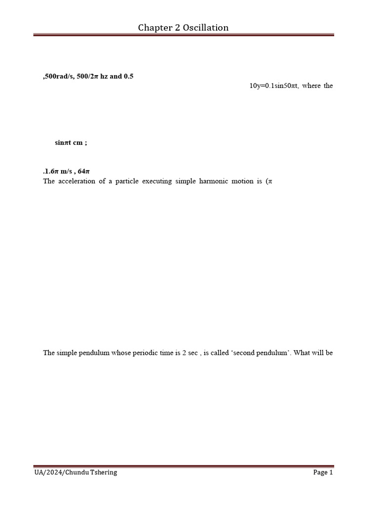 Worksheet (Oscillation 2024) | PDF | Oscillation | Pendulum