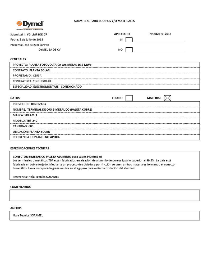 Terminal Bimetálico Sofamel para Conexiones | PDF