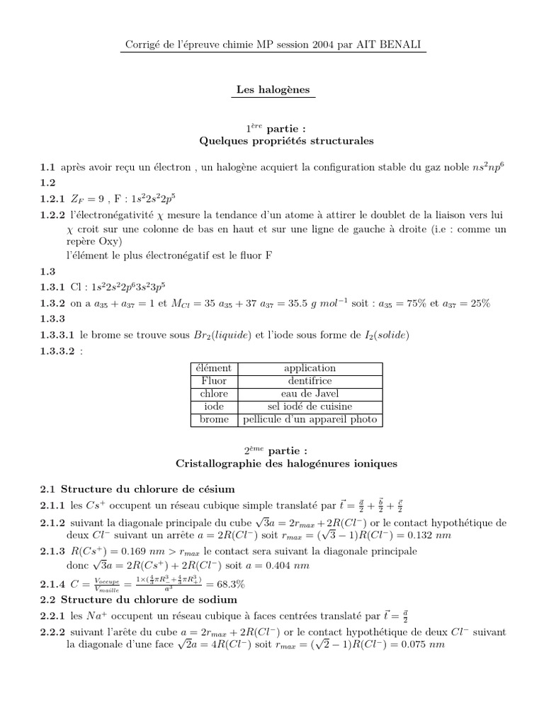 cnc-mp-2004-chimie-corrige | PDF | Atomes | Tableau périodique