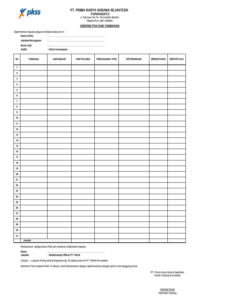 Form Absensi PGS | PDF