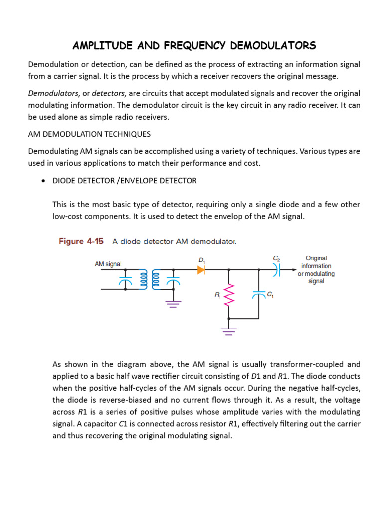 Amplitude and Frequency Demodulators, Receivers | PDF | Detector (Radio) | Amplifier