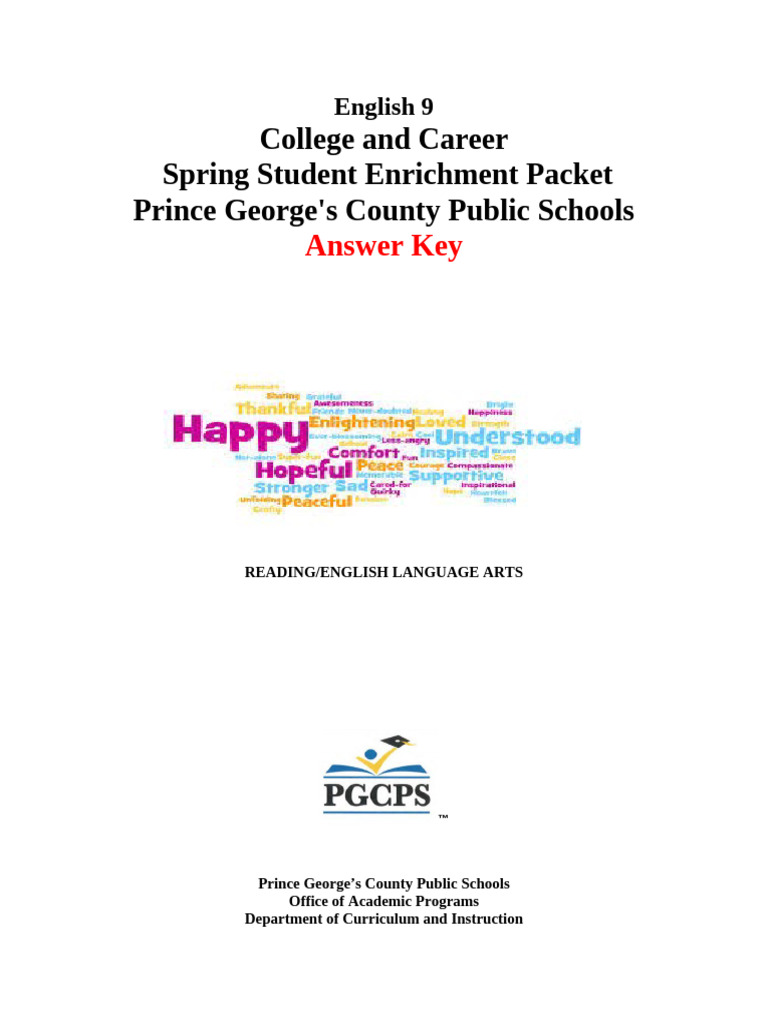 Grade 9 Rela Spring Student Enrichment Packet Answer Key | PDF | Poetry