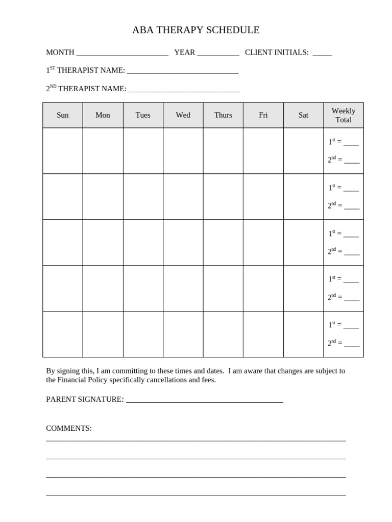 ABA Therapy Calendar_Monthly | PDF