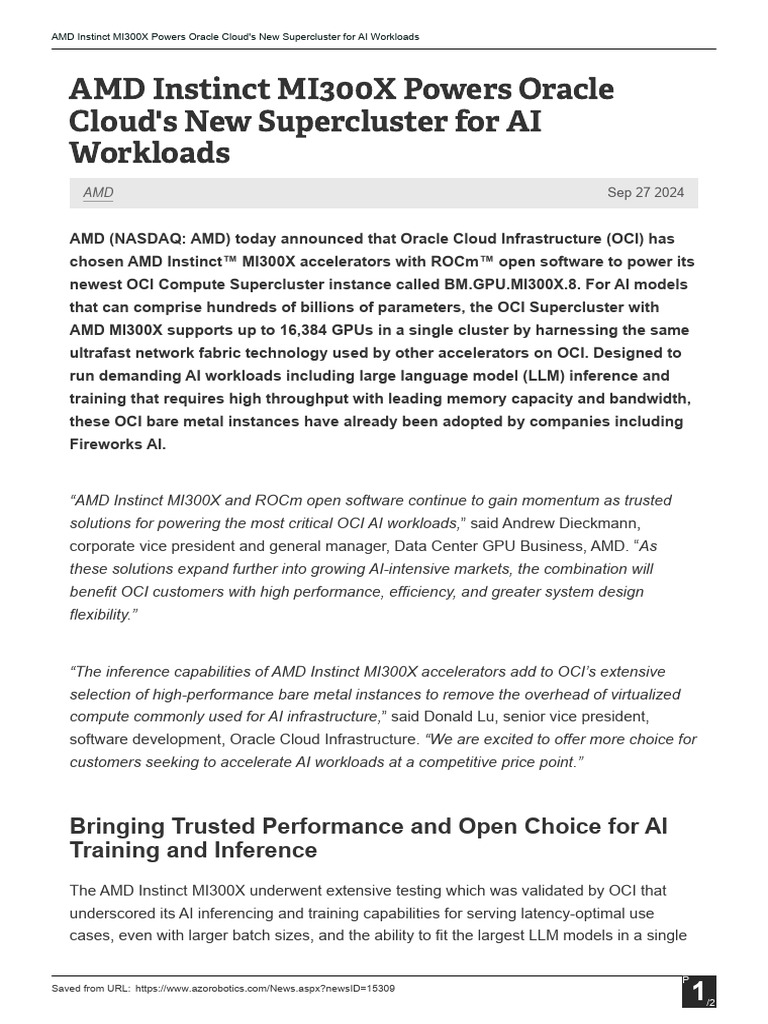 AMD-Instinct-MI300X-Powers-Oracle-Clouds-New-Supercluster-for-AI-Workloads | PDF | Graphics ...