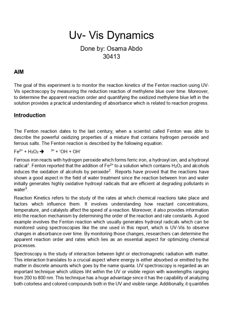 Uv-vis (2) | PDF | Ultraviolet–Visible Spectroscopy | Chemical Reactions