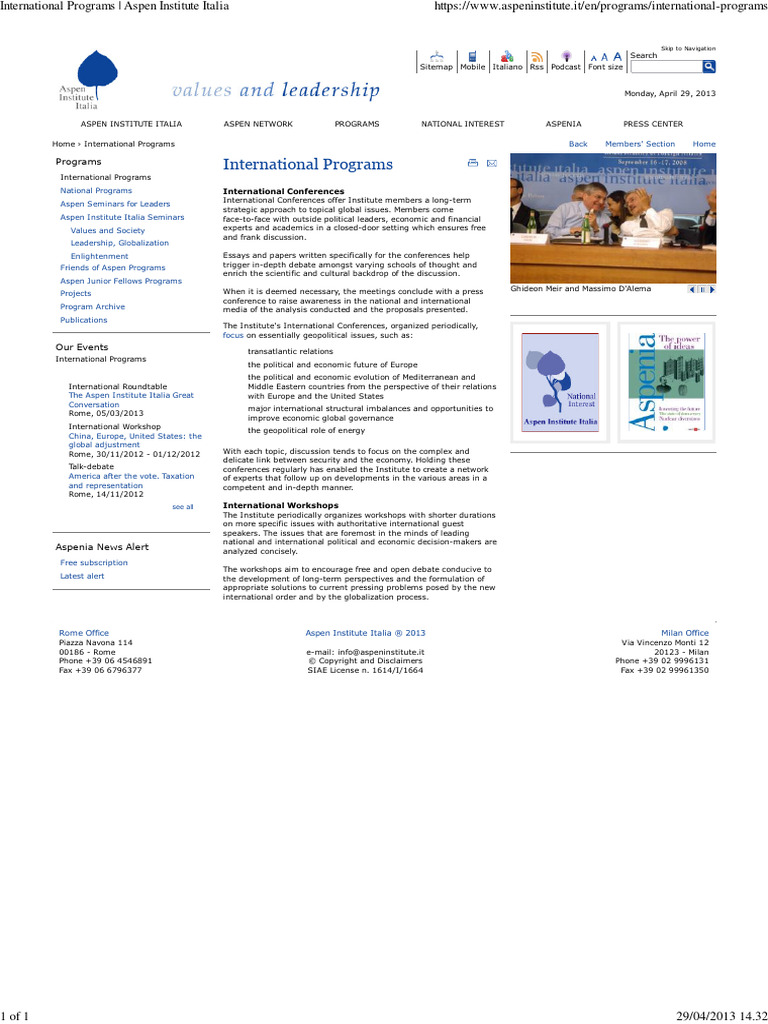 International Programs - Aspen Institute Italia | PDF