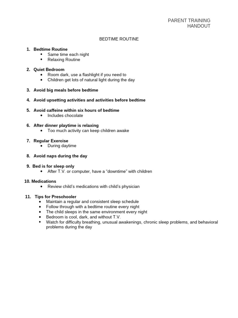 Bedtime Routine Parent Handout | PDF