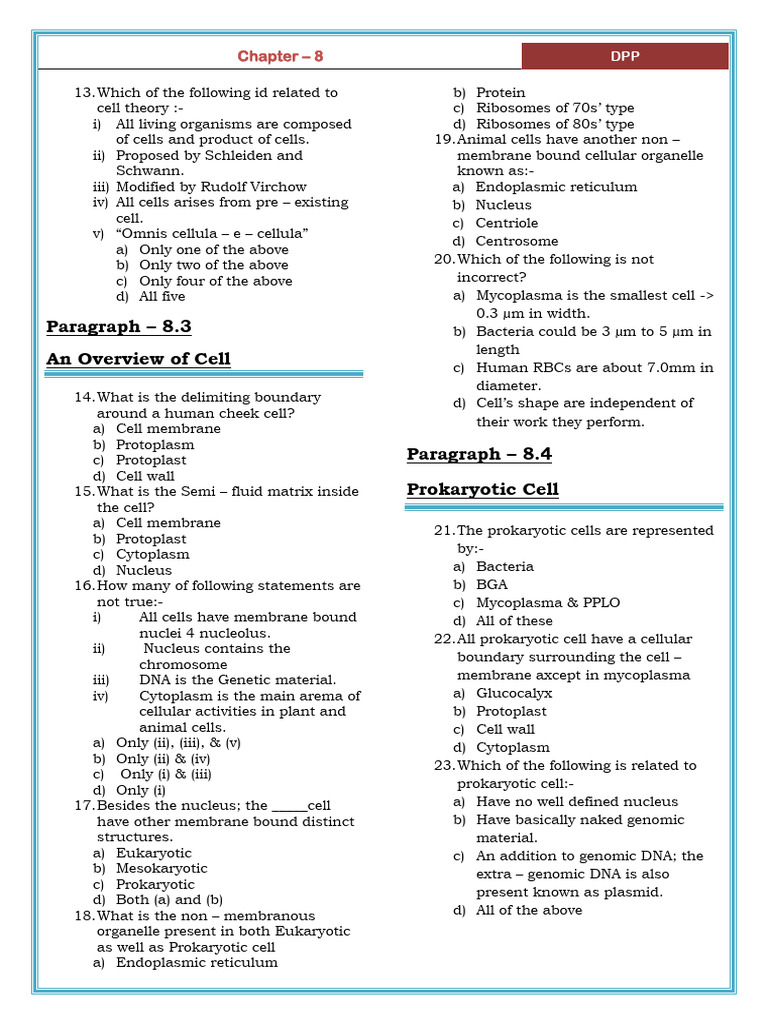 Biology DPP - Cell The Unit of Life | PDF | Cell (Biology) | Gram Positive Bacteria