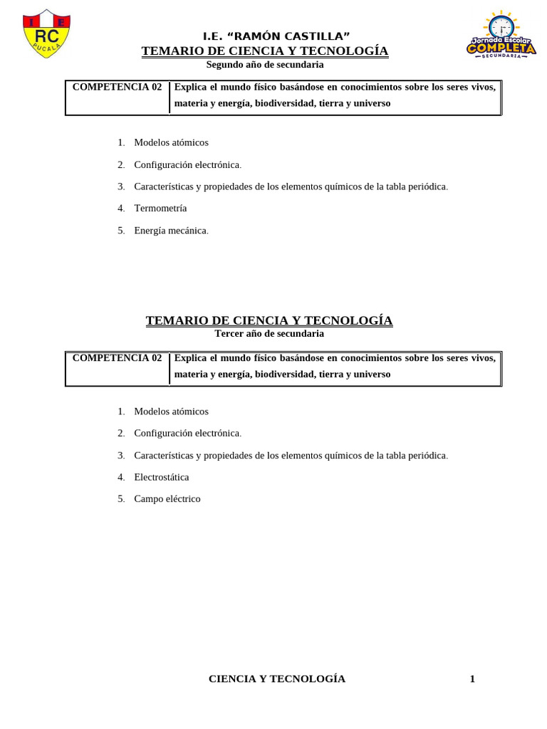 Temario de Ciencia y Tecnología | PDF