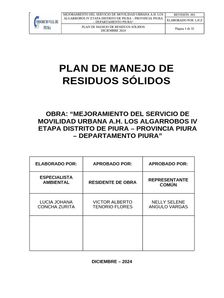 PLAN DE MANEJO DE RESIDUOS SÓLIDOS | PDF | Residuos | Reciclaje