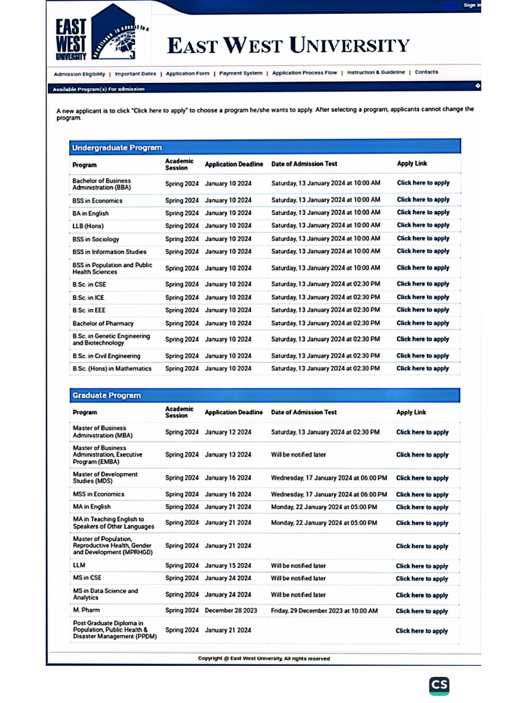 EWU Admission Circular (Spring 2024) | PDF