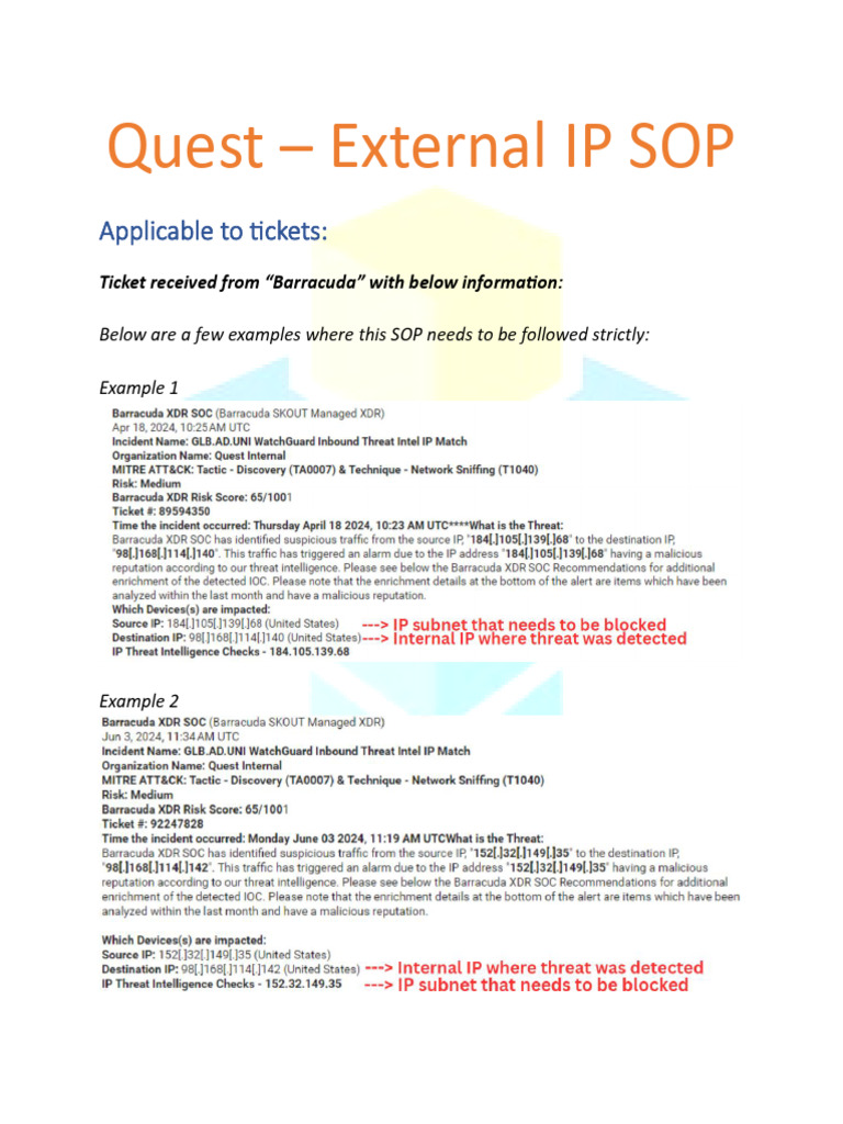 Quest-External IP-SOP | PDF