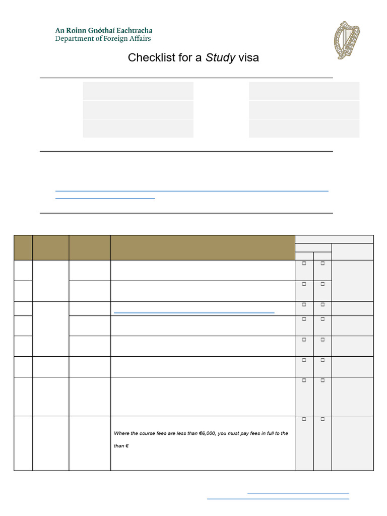 Ireland Study Visa Application Checklist | PDF | Travel Visa | Passport