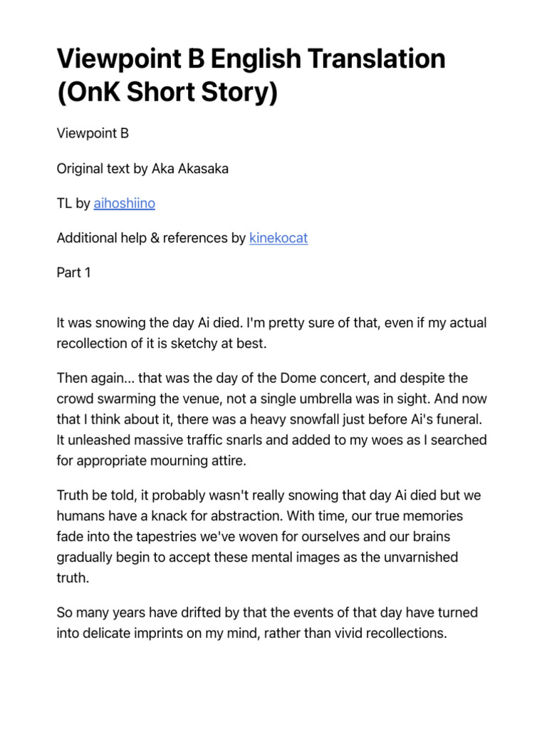 Viewpoint B English Translation (OnK Short Story) | PDF | Romance (Love)