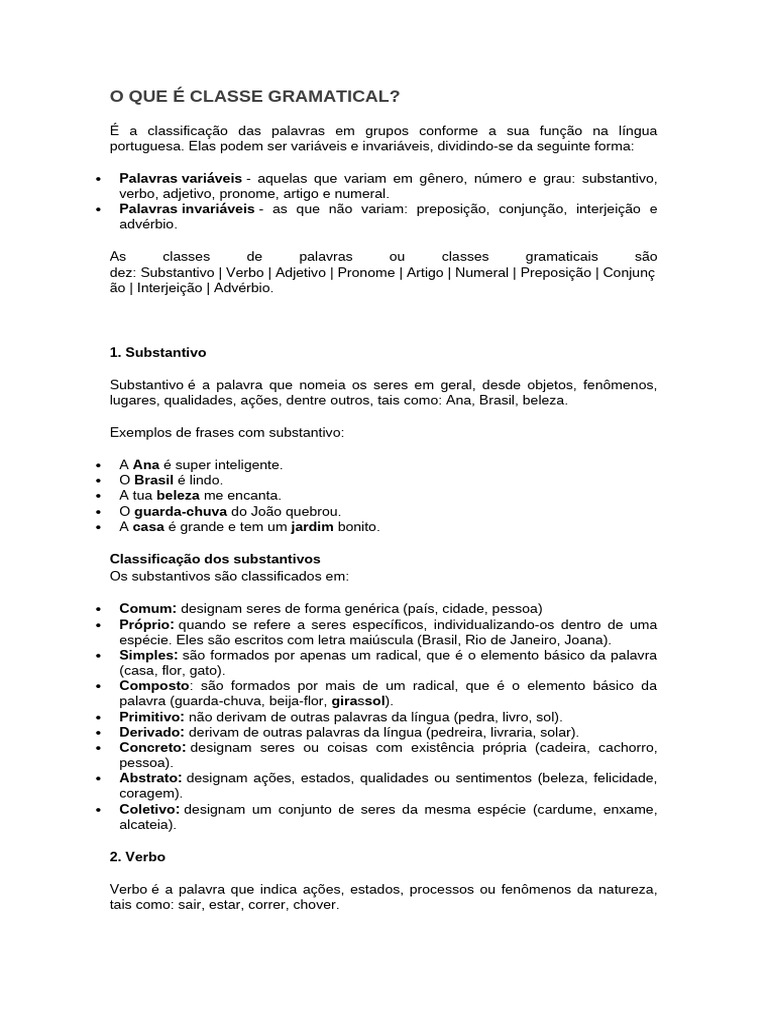 O QUE É CLASSE GRAMATICAL | PDF | Pronome | Palavra