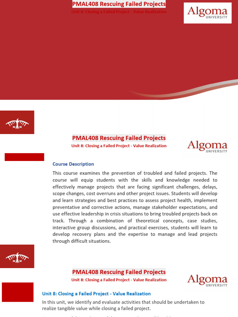 PMAL 408 Unit 8 Closing A Failed Project - Value Realisation | PDF ...
