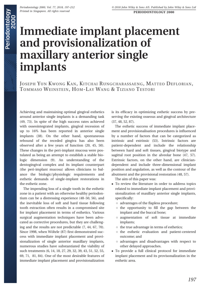Periodontology 2000 - 2018 - Kan - Immediate Implant Placement and Provisionalization of ...