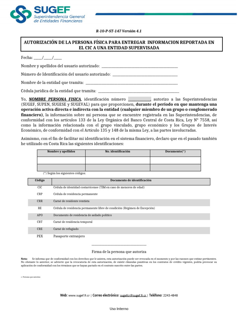 Autorización para Entrega de Información CIC | PDF | Documento de identidad