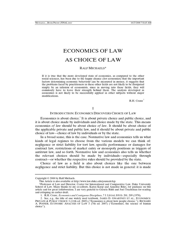 Michaels - Economics of Law As Choice of Law | PDF | Economics | Justice