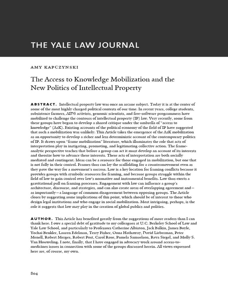 Amy Kapczynski The Access To Knowledge Mobilization and The New ...
