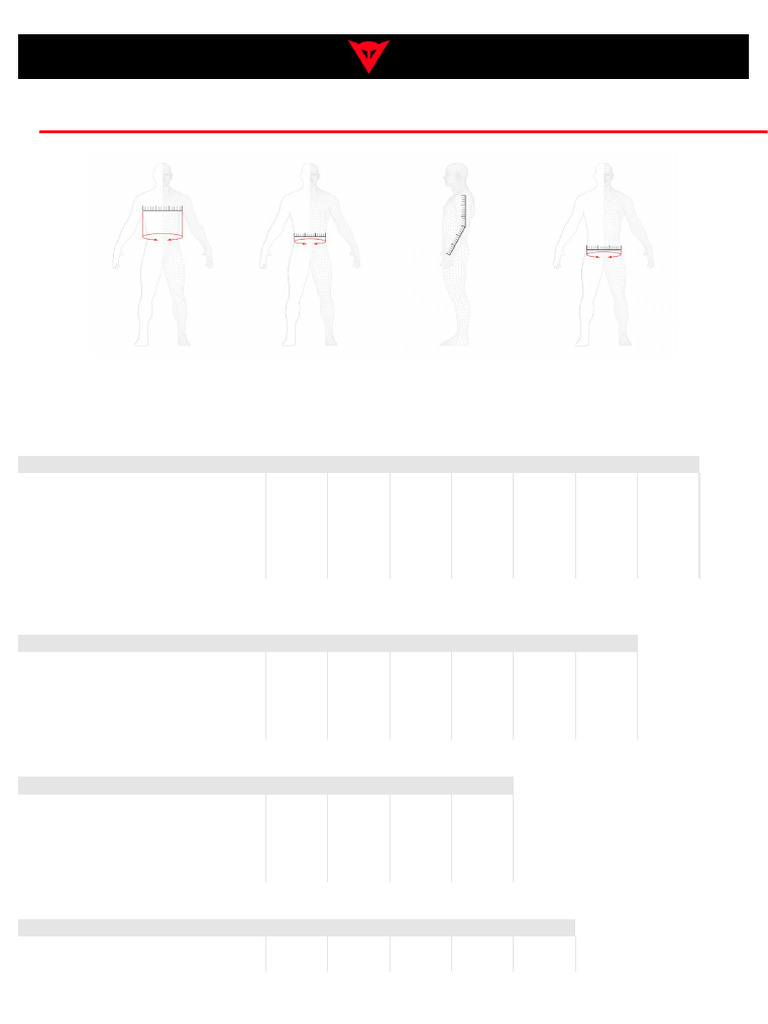 Dainese Size Chart Ski Odeca | PDF | Clothing | Musculoskeletal System