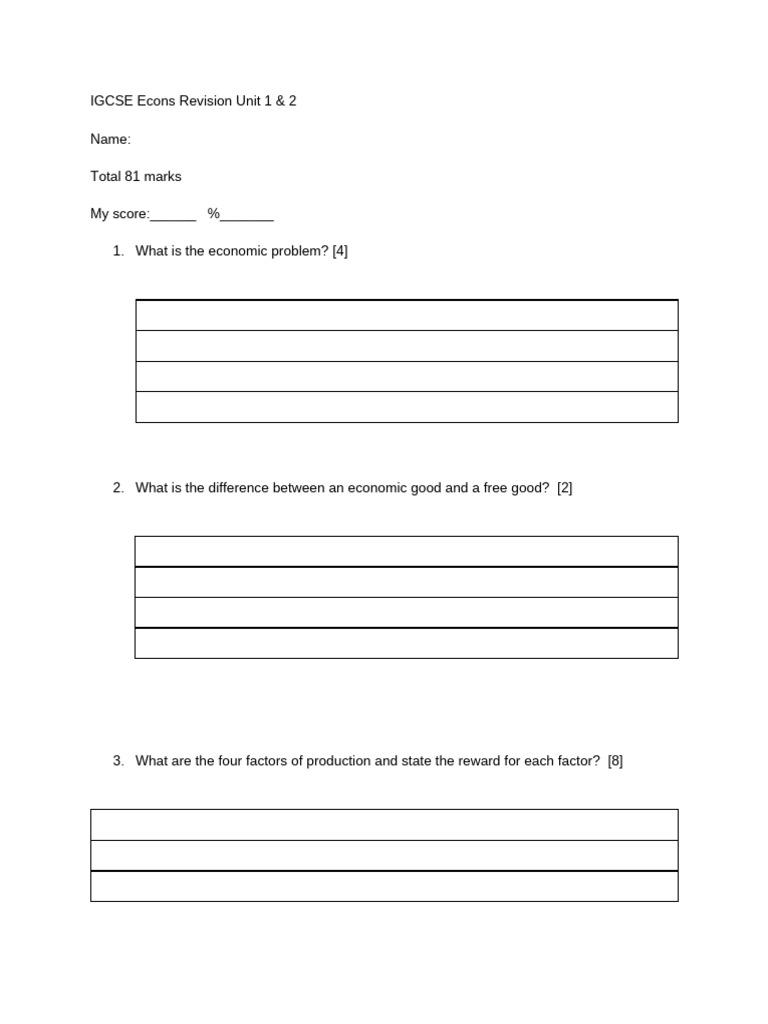 Igcse Econs Revision Unit 1 And 2 Pdf