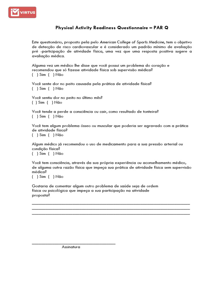 Physical Activity Readiness Questionnaire | PDF