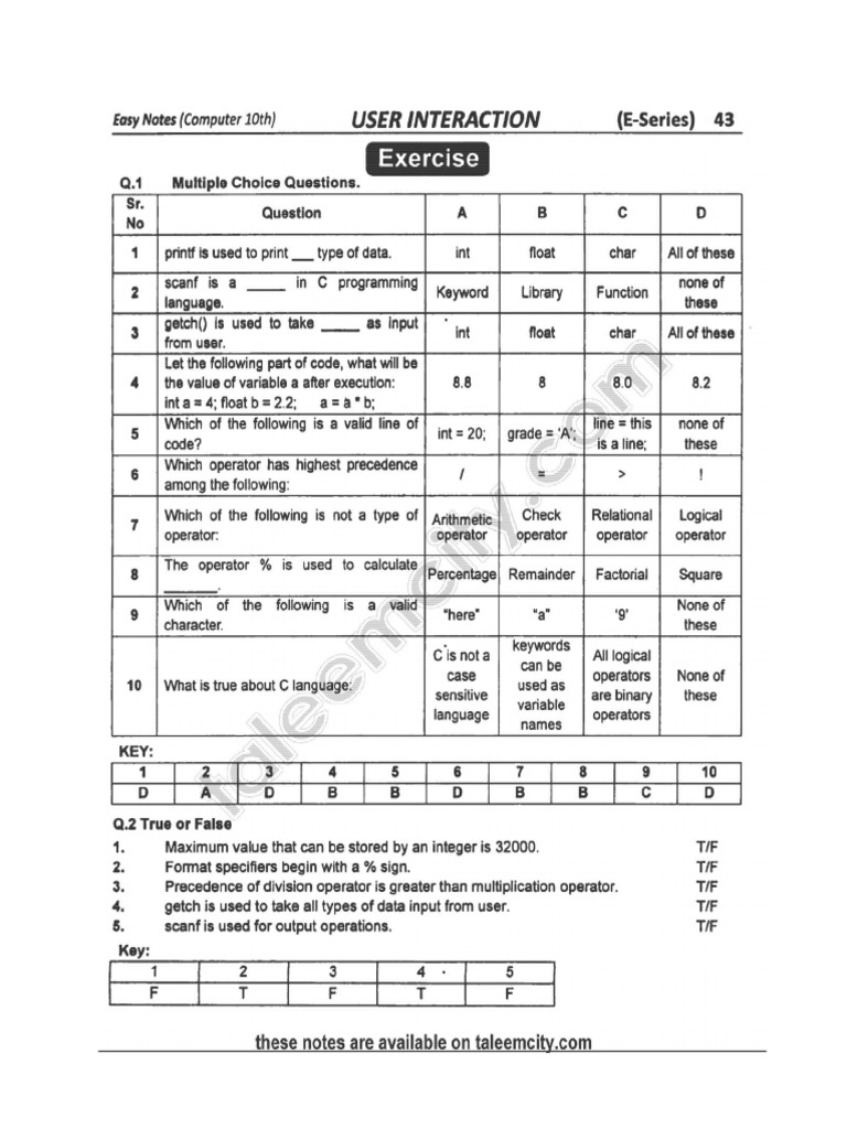 10th Computer Ch-2 Exercise | PDF