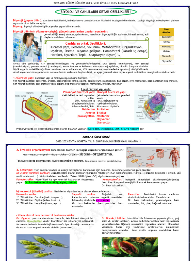 9.Sinif-Biyoloji-Dersi-Biyoloji-Ve-Canlilarin-Ortak-Ozellikleri-1-Ders-Notu (1) | PDF