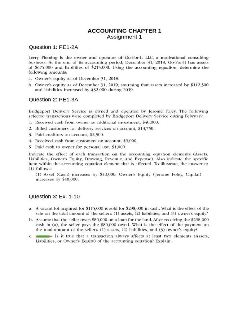 Accounting Chaper 1 Assignment | PDF