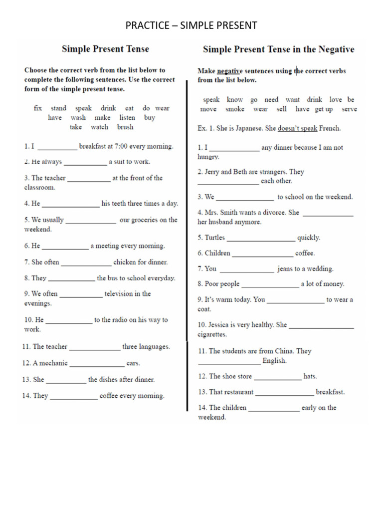PRACTICE SIMPLE PRESENT 19NOV24 | PDF