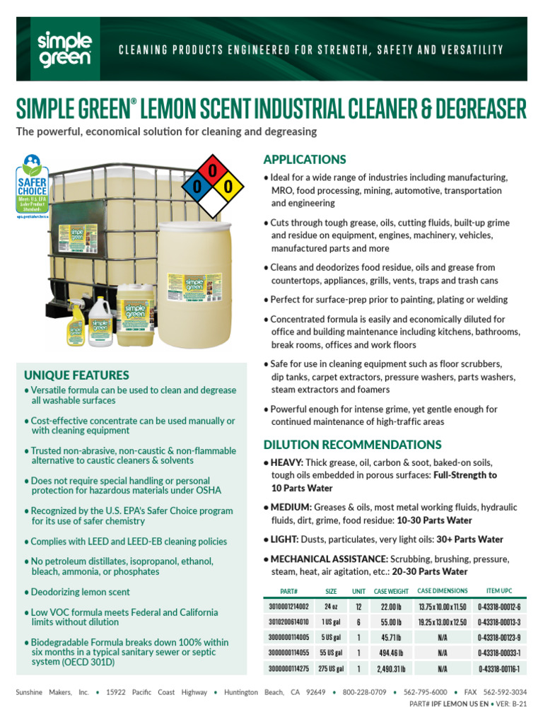 Flyer en-US SimpleGreenIndustrialCleanerDegreaserLemonScent | PDF ...
