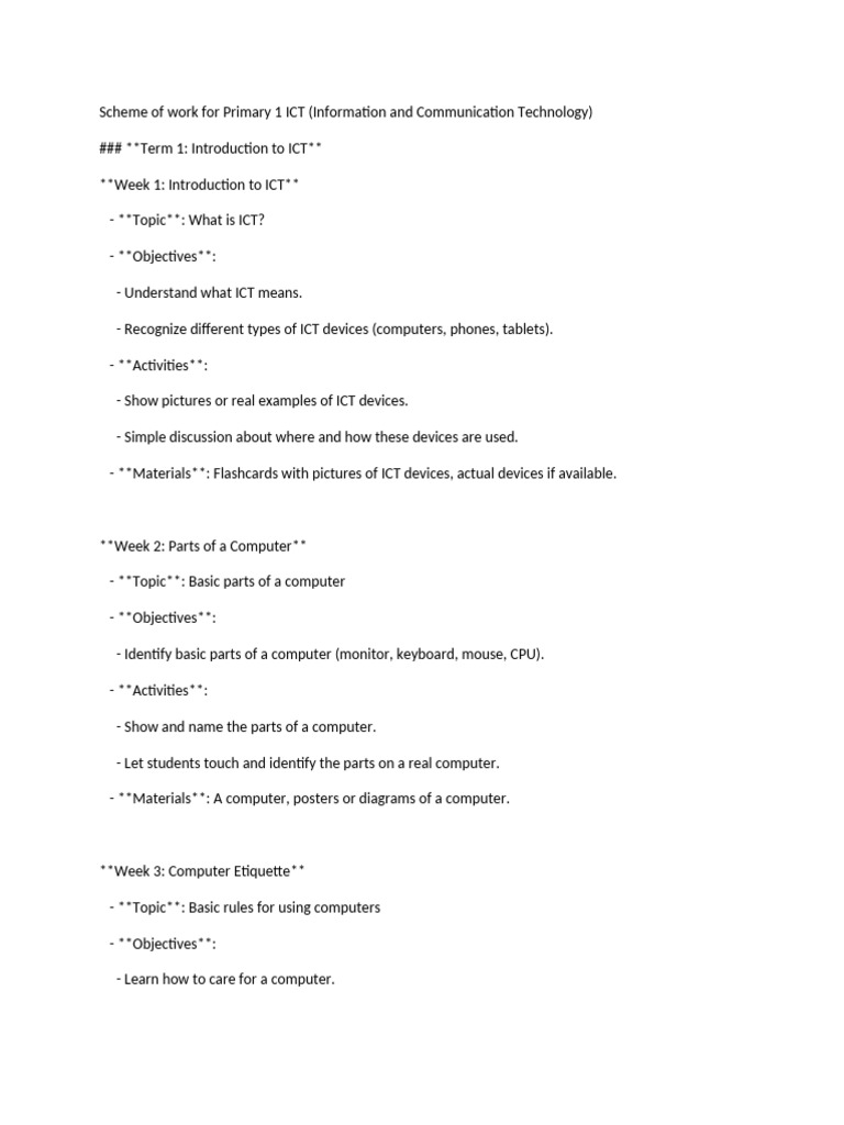 Primary 1 ICT Curriculum | PDF | Spreadsheet | Scratch (Programming ...