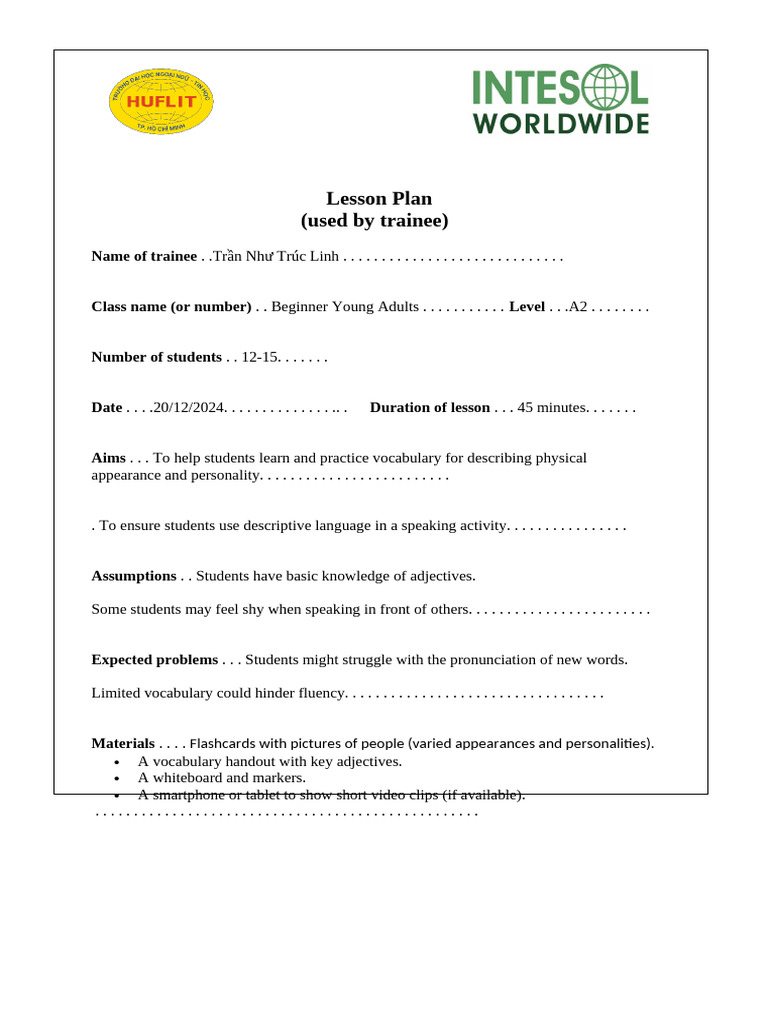 Lesson Plan (1) | PDF | Flashcard | Vocabulary