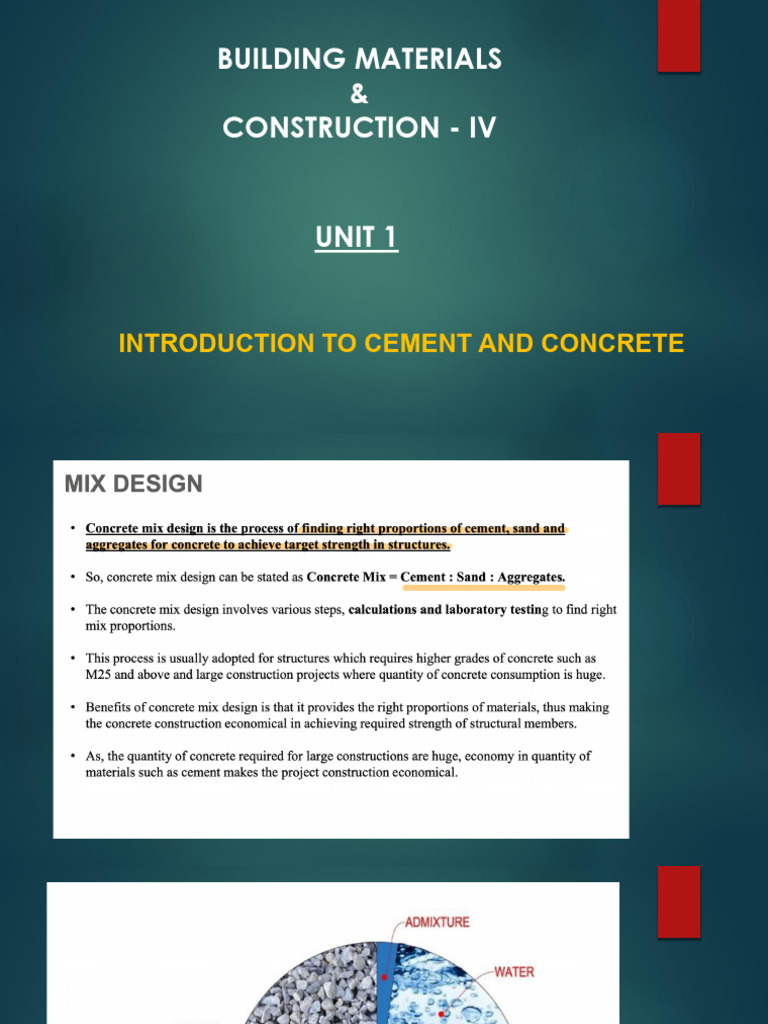 UNIT 1 - Concrete (1) | PDF | Concrete | Cement