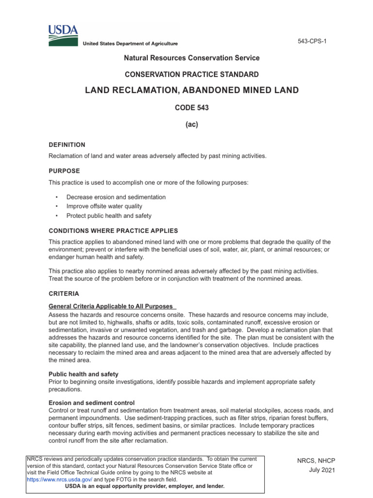Land Reclamation Abandoned Mined Land 543 NHCP CPS | PDF | Soil ...