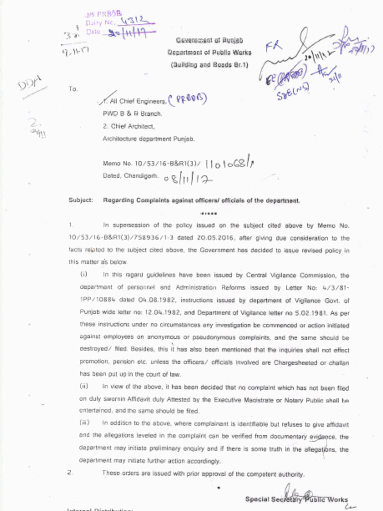 anonymous complaint orders PWD | PDF