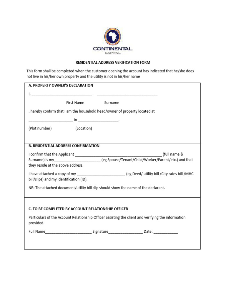 RESIDENTIAL ADDRESS VERIFICATION FORM | PDF
