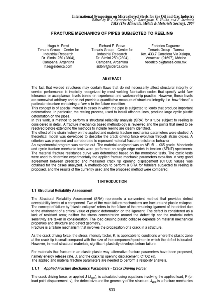 NT Fracture Mechanics of Pipes Subjected To Reeling | PDF | Fracture ...