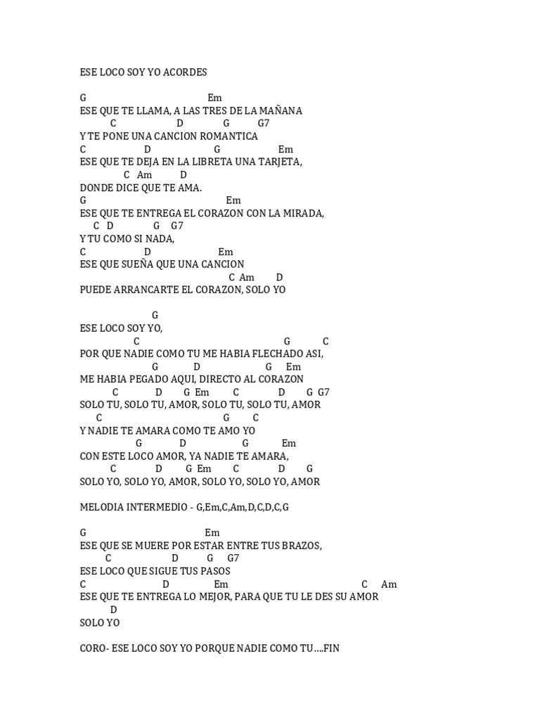 Acordes de "Ese Loco Soy Yo" | PDF