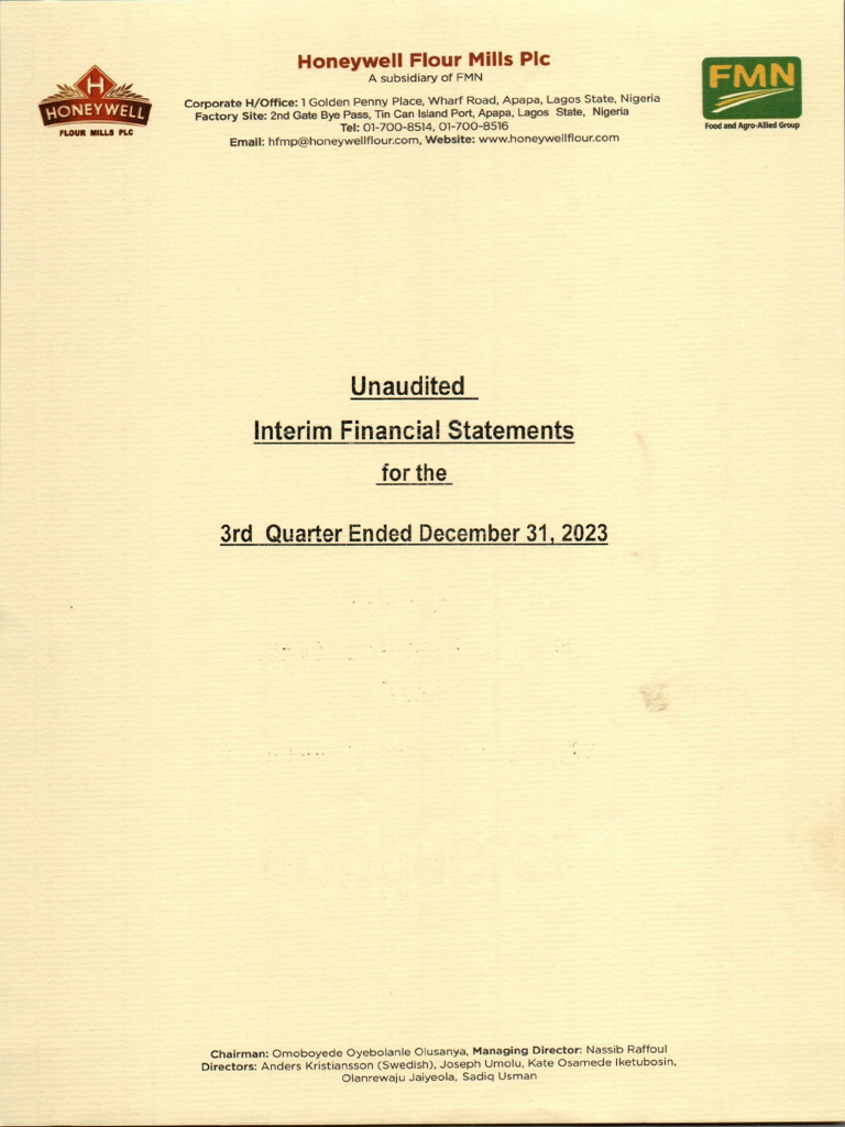 Financial Statements For The 3rd Quarter Ended December 31 2023 | PDF