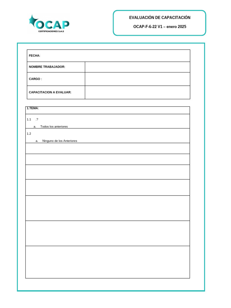 Ocap-F-6-22 Evaluacion de Capacitaciones | PDF